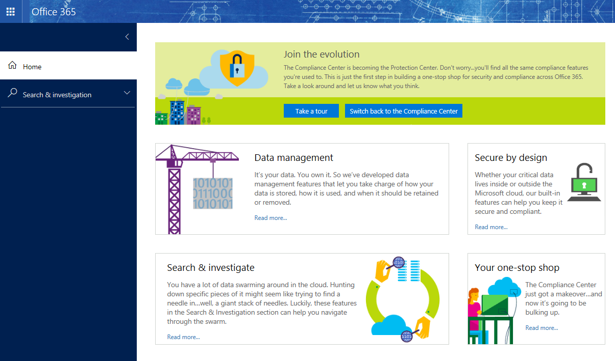 Office 365 Protection Center – Information security and compliance