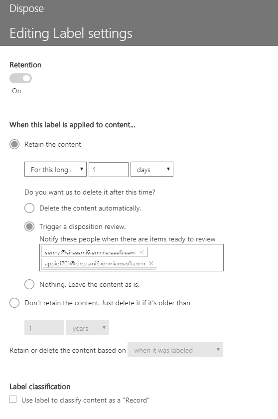 Content disposition in Office 365 – Information security and compliance