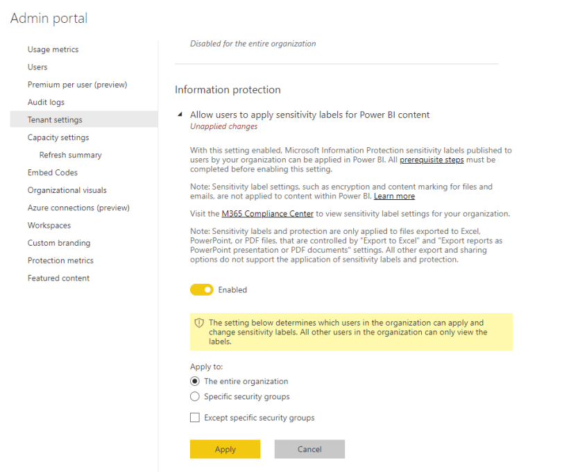 Using sensitivity labels with PowerBI – Information security and compliance