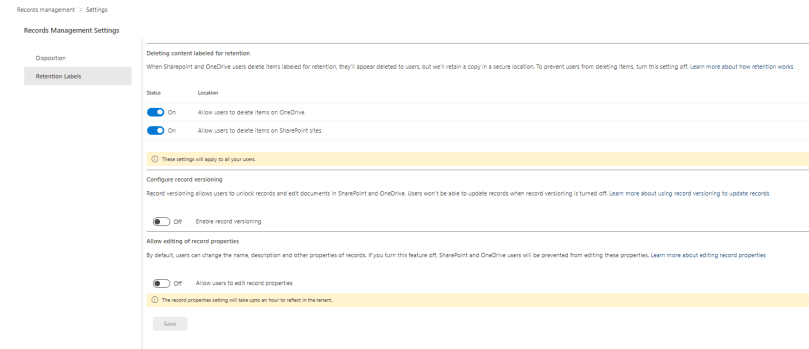 Records management options in Purview – Information security and compliance