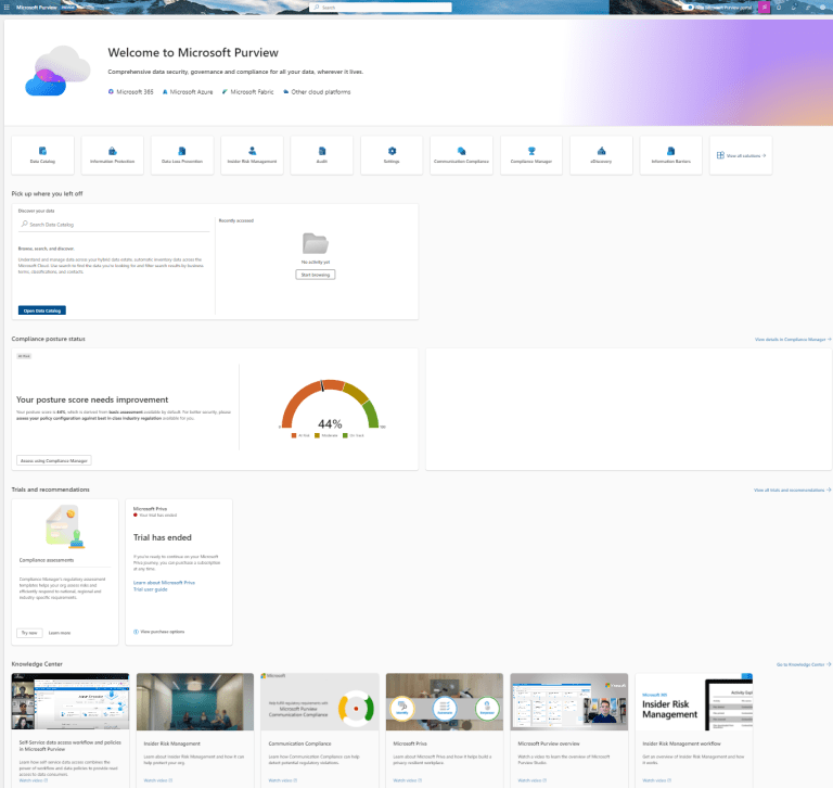Microsoft Purview integrated portal – Information security and compliance