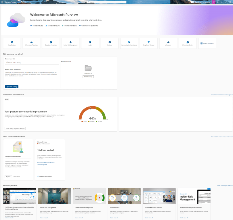 Microsoft Purview integrated portal – Information security and compliance